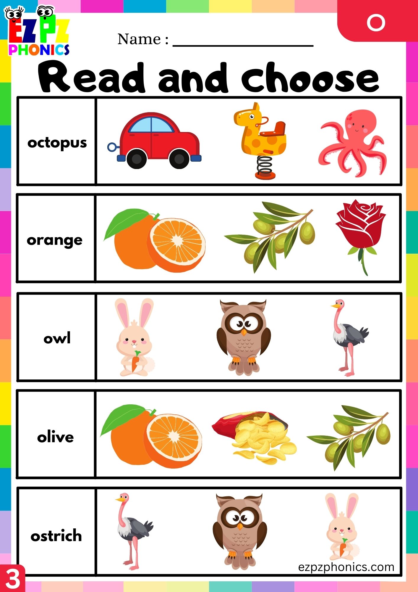 Letter o Read and Choose the Correct Images Group 3 - ezpzphonics.com